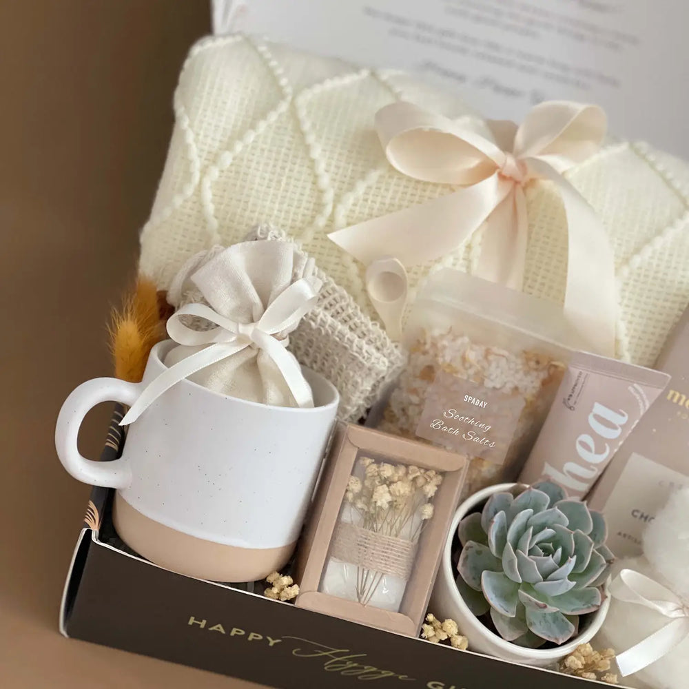 Cozy Fall Gift Basket for Her | Gift Set with Bath Salts & Succulent ...